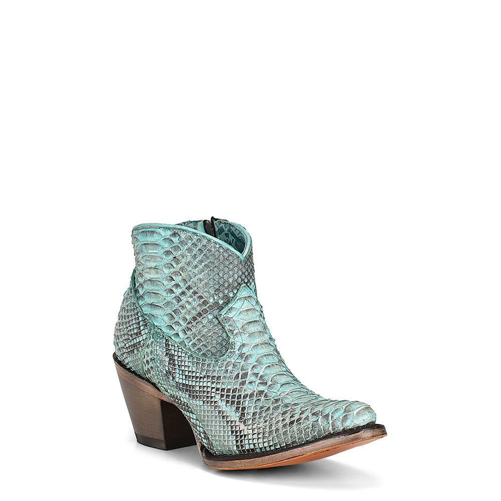 Corral Women's 5" Turquoise Full Python J Toe Western Bootie | Boots Etc